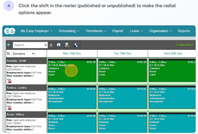 Roster Shift History – Easy Employer Support Centre