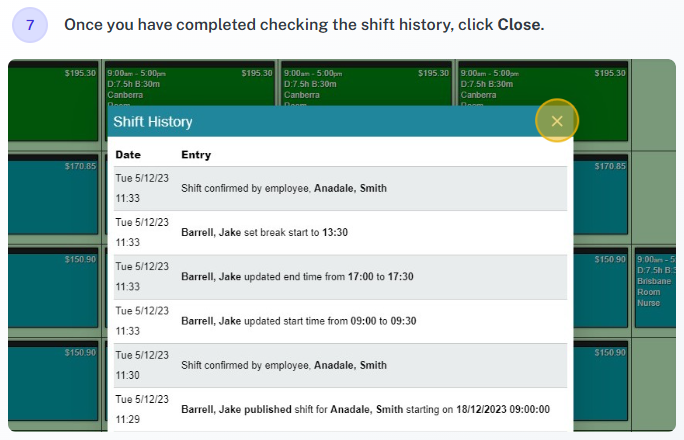 Roster Shift History – Easy Employer Support Centre