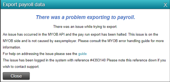 MYOB AccountRight live (API) | Error handling – easyemployer support